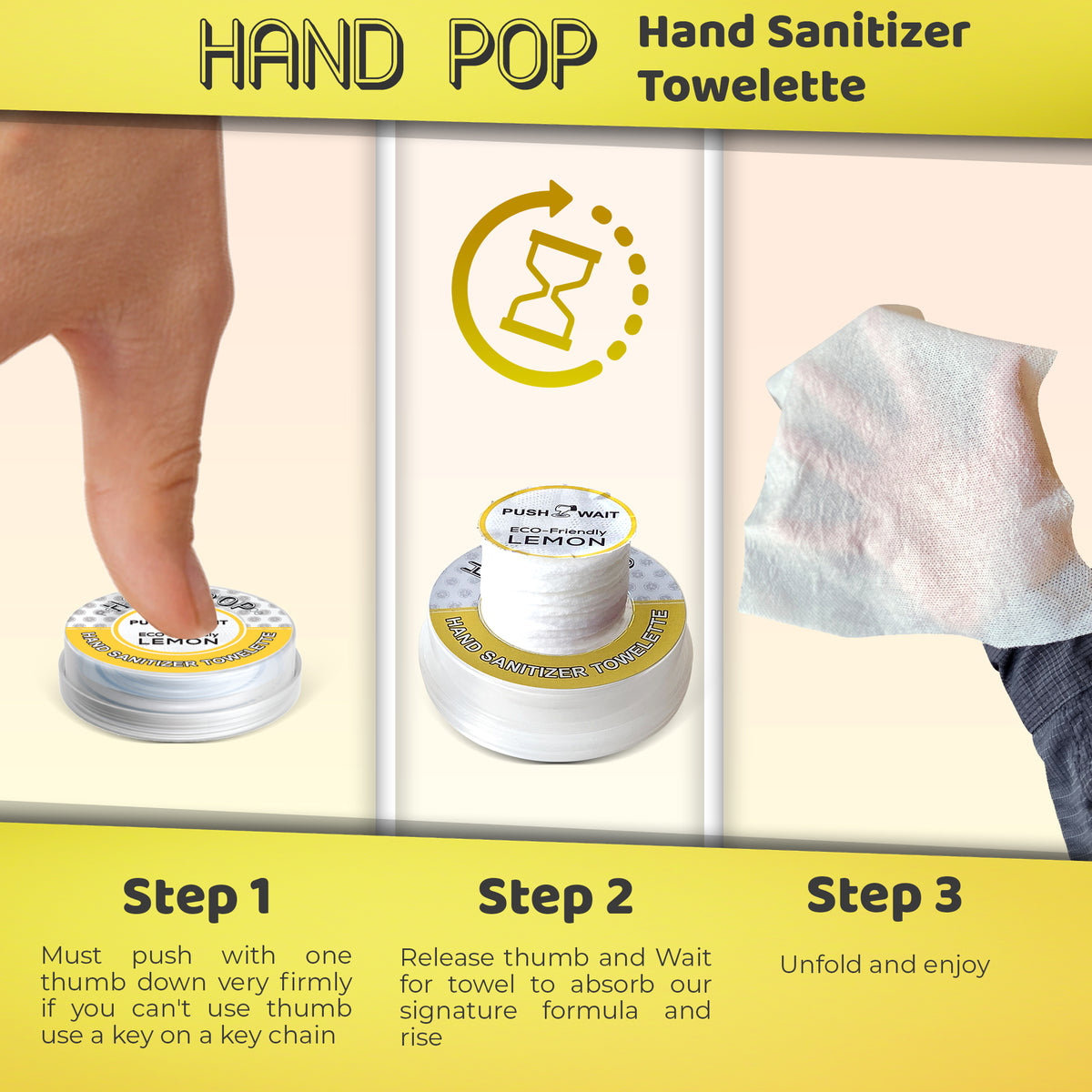 Hand Pop, Hand Wipes, Lemon Or Fresh Scent, 24 Single Use Wet Wipes To ...